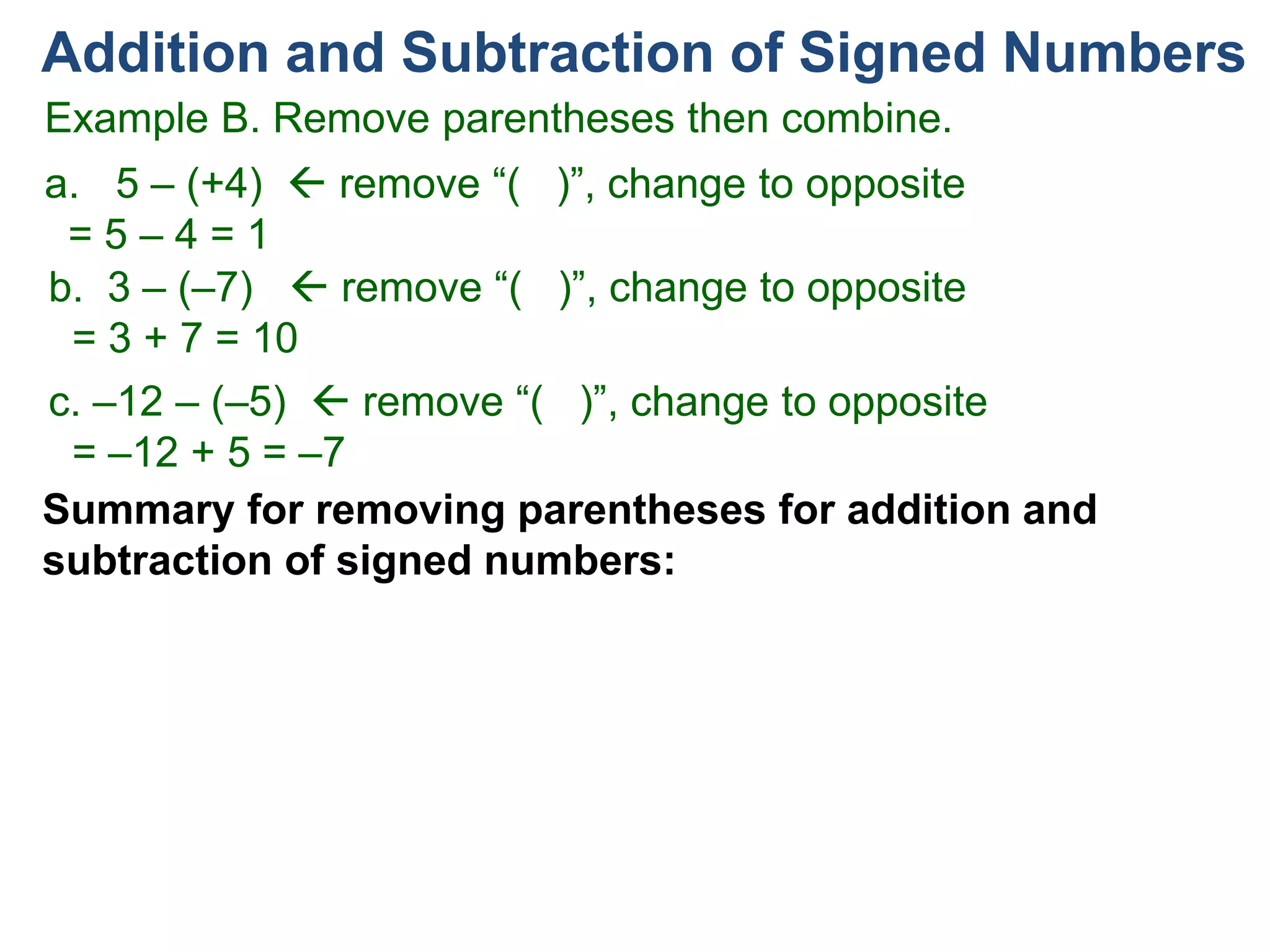 1 s2 addition and subtraction of signed numbers | PPTX
