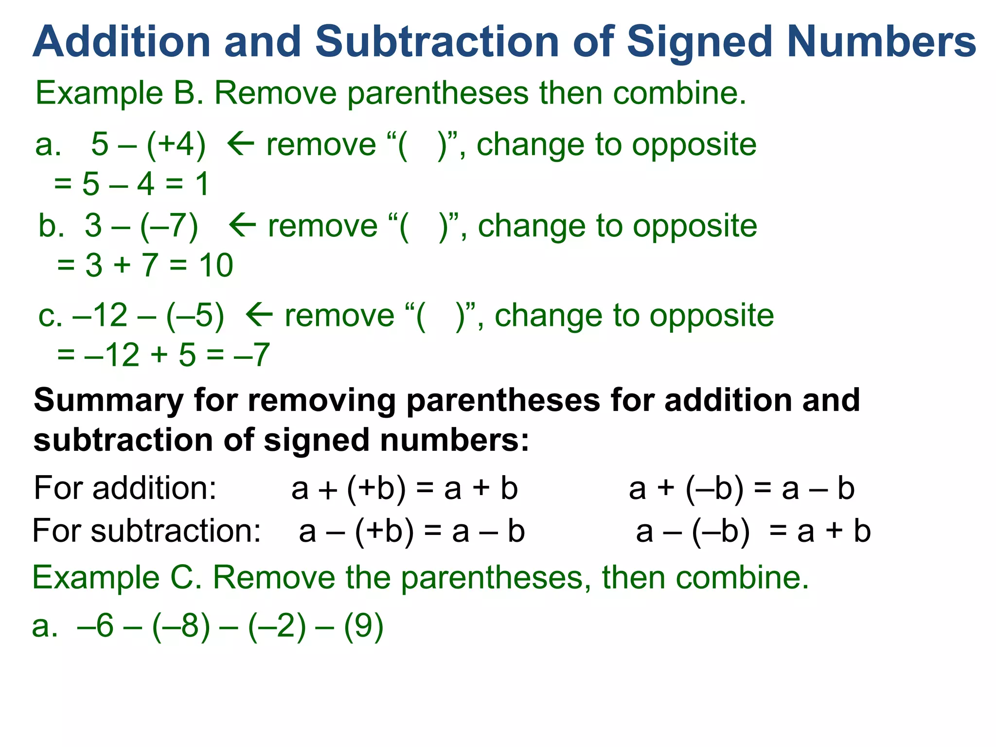 1 s2 addition and subtraction of signed numbers | PPTX