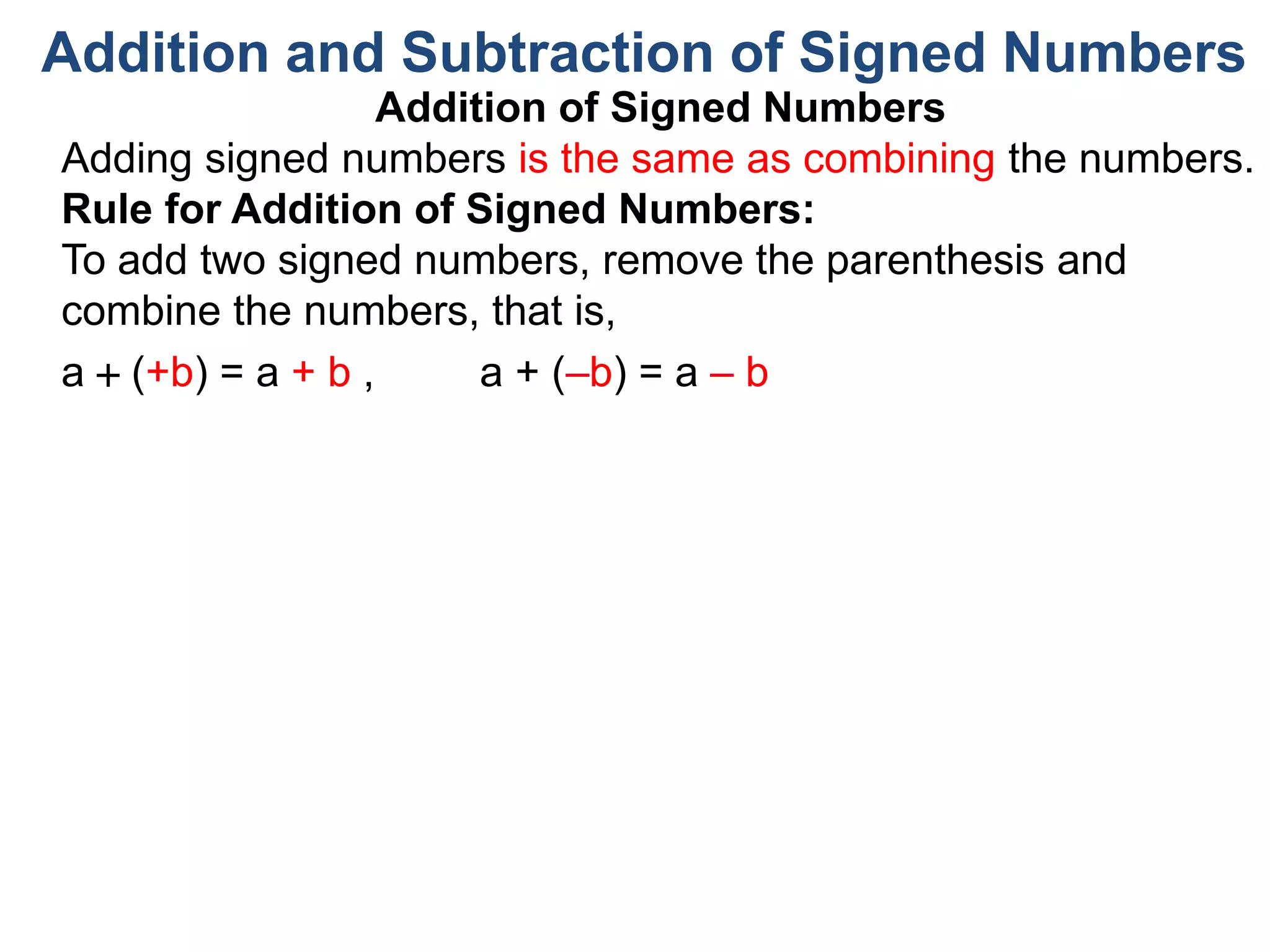 1 s2 addition and subtraction of signed numbers | PPTX