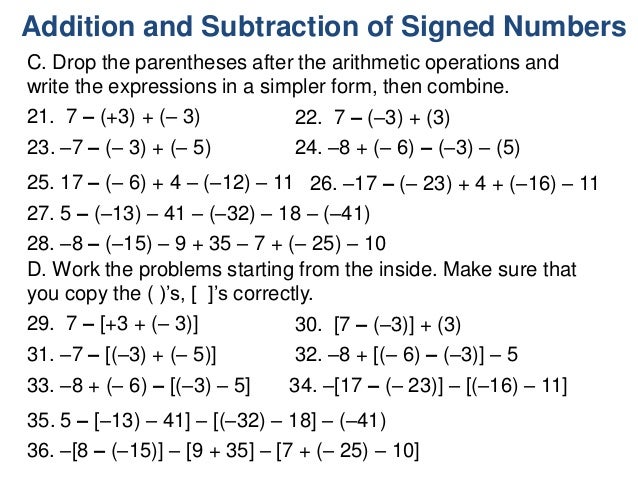 Addition & Subtraction Of Signed Numbers