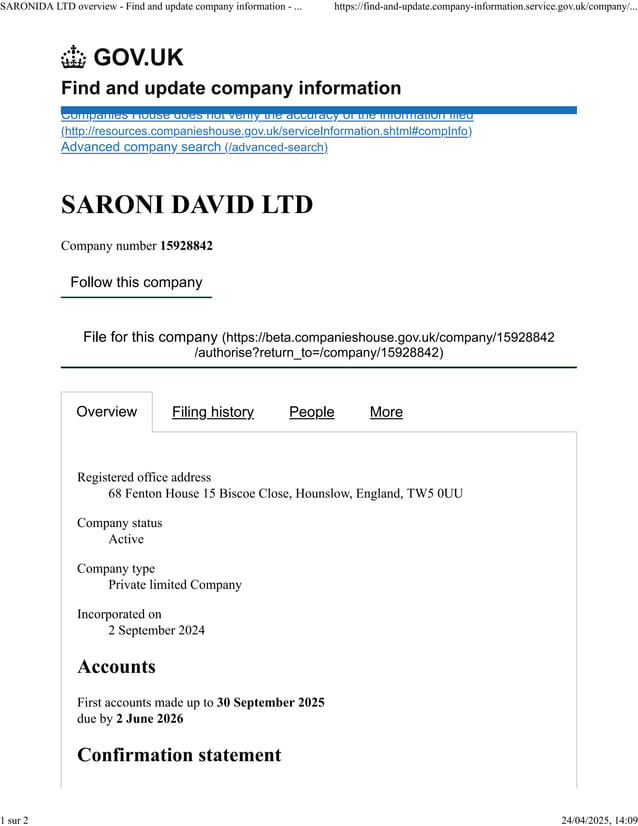 1 - SARONI DAVID LTD overview - Find and update company information ...