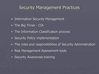 1. security management practices | PPT
