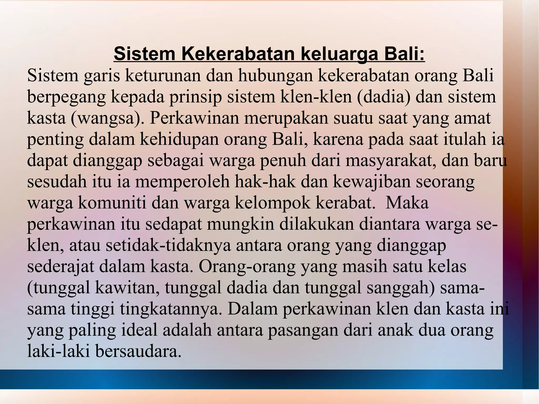 Sistem Kekerabatan Bali | PPT