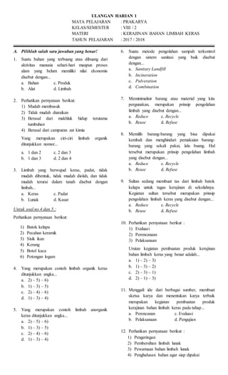 1 soal mid semester 2 prakarya kelas 8 | PDF