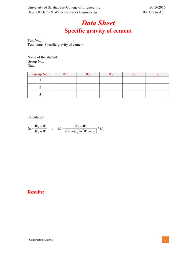 1 specific gravity of cement | PDF