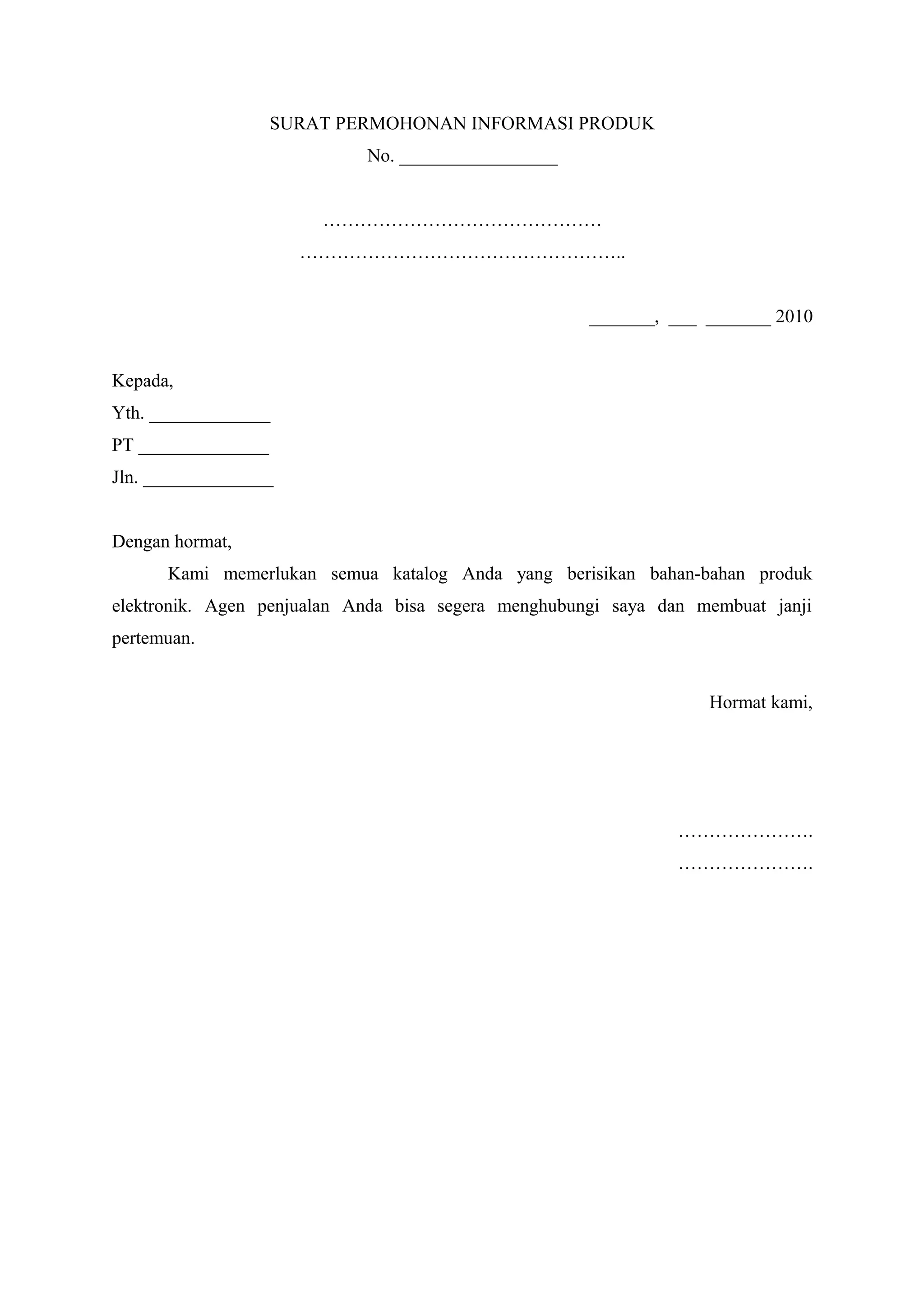 1. surat permohonan informasi produk | DOC