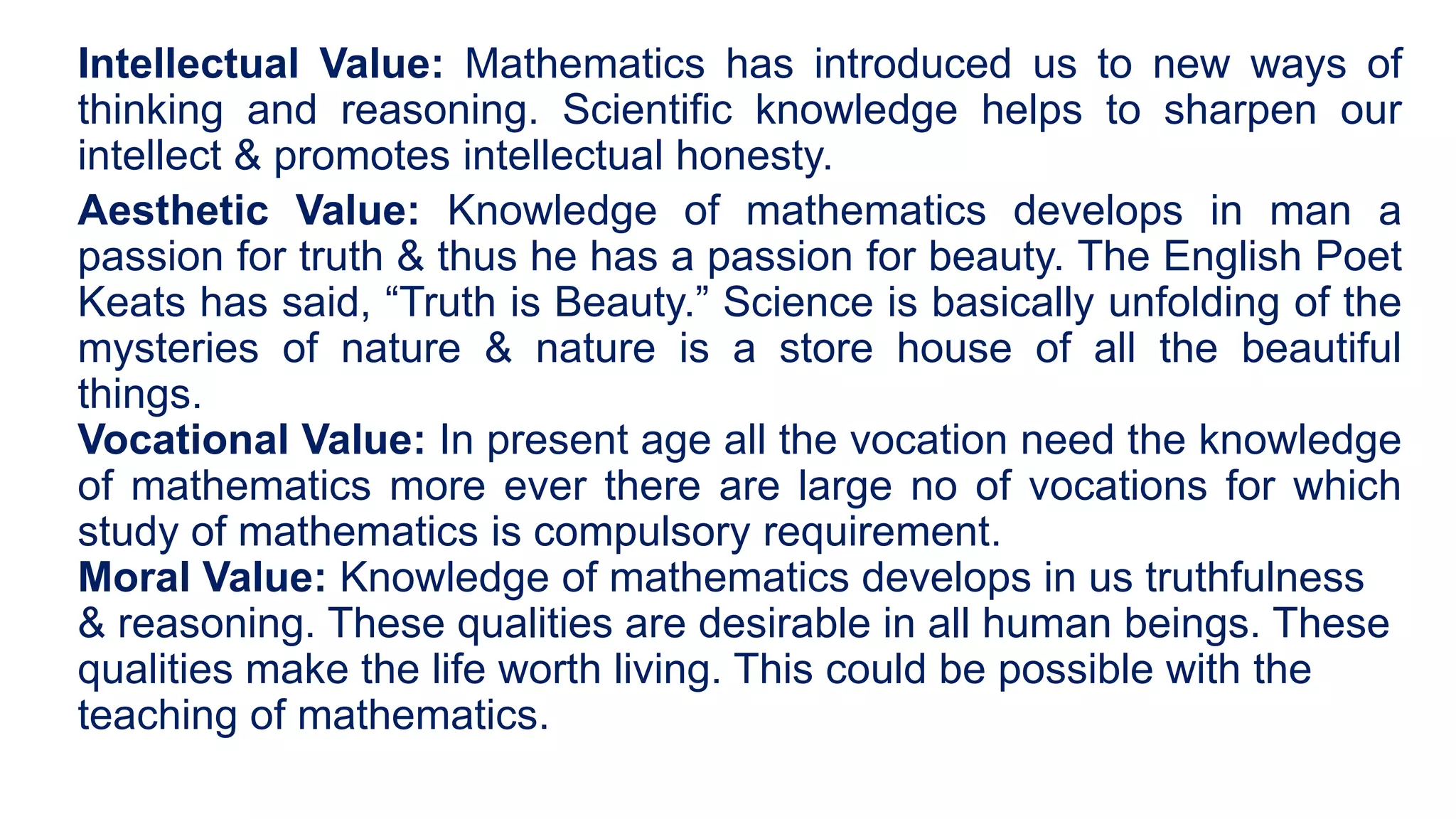 1 Teaching mathematics-introduction (meaning, nature & values) | PPTX