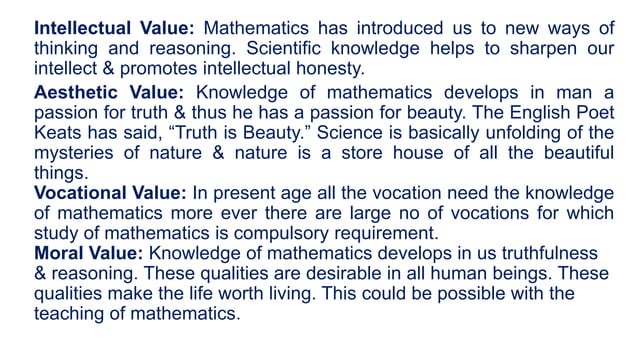 1 Teaching mathematics-introduction (meaning, nature & values) | PPT