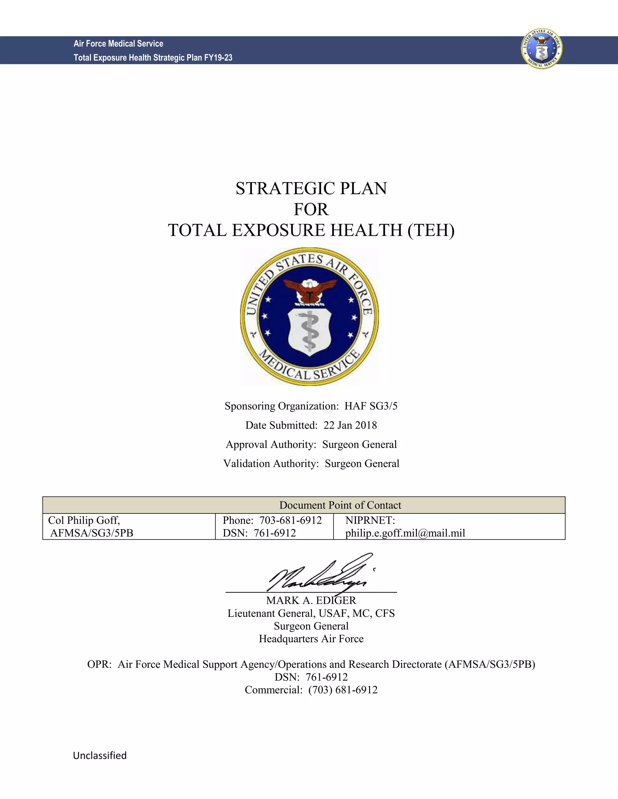 Air Force Medical Service - Total Exposure Health Strategic Plan | PDF