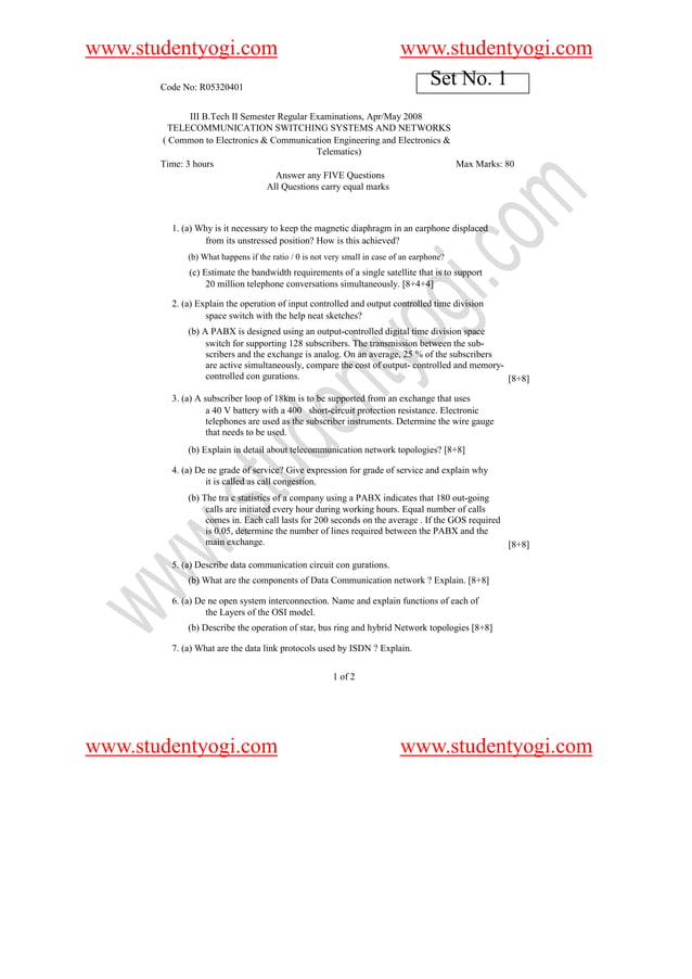 1 Telecommunication Switching Systems And Networks | PDF
