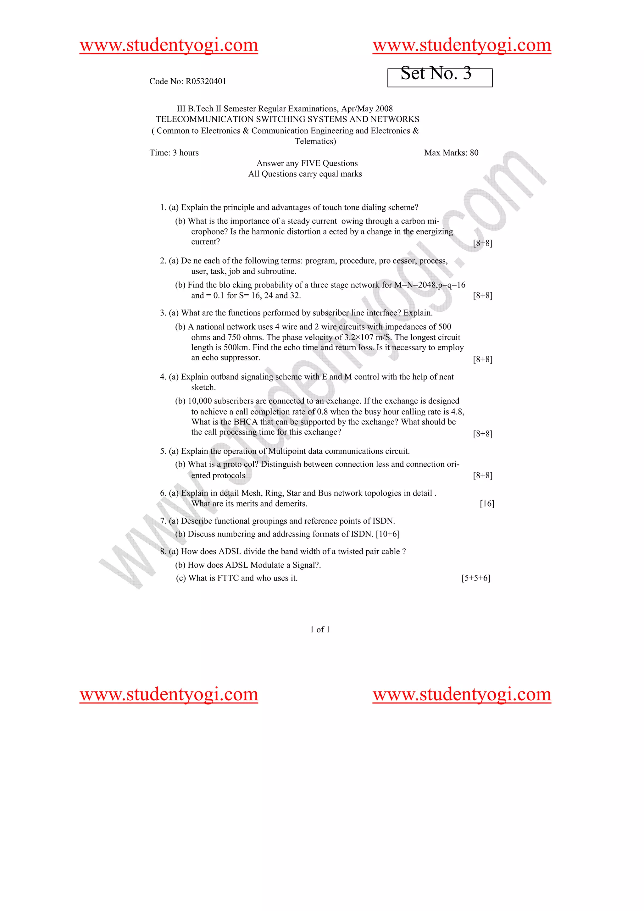 1 Telecommunication Switching Systems And Networks | PDF