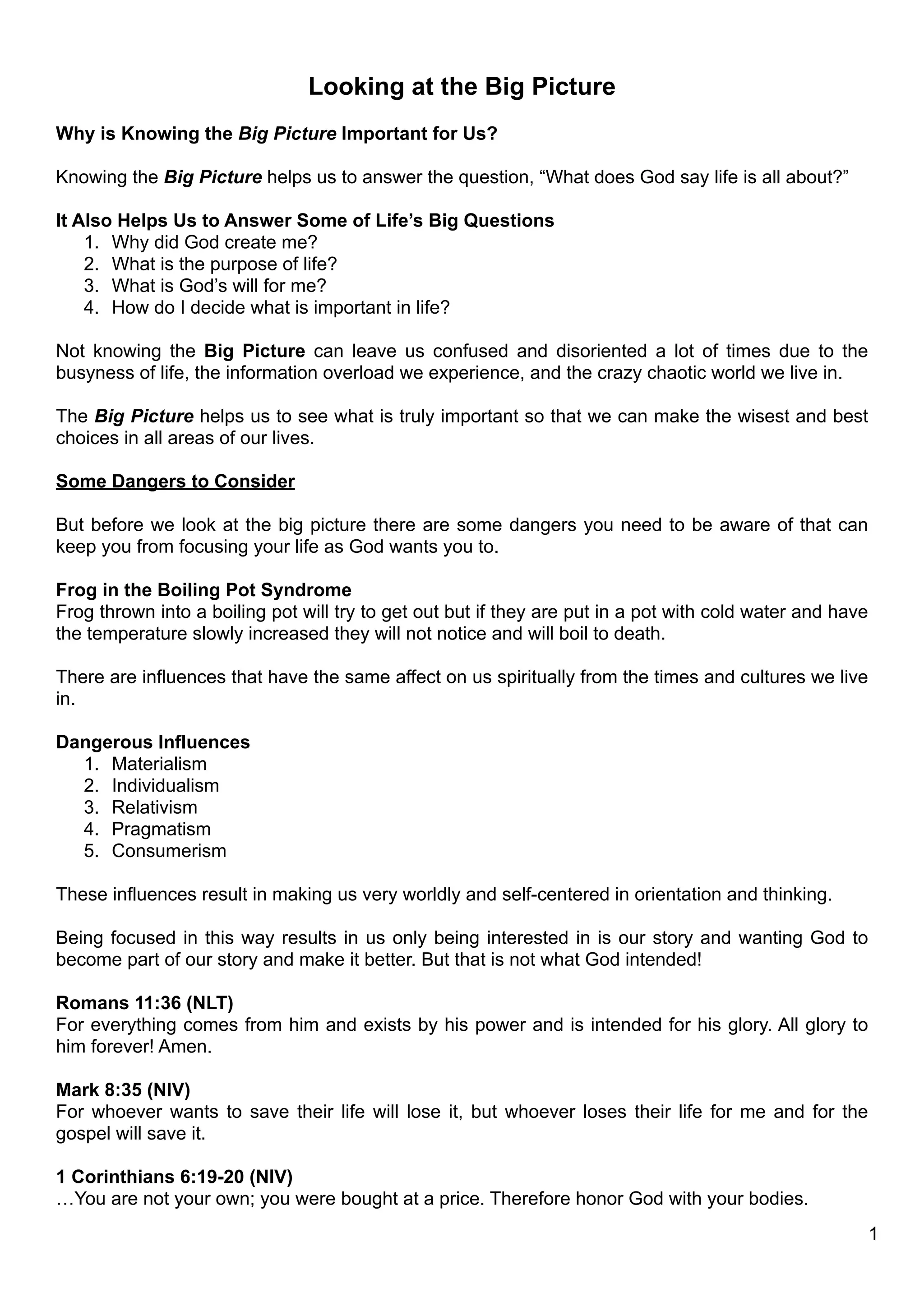 1. The Big Picture - Jesus Notes | PDF