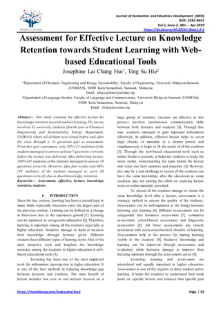 Assessment for Effective Lecture on Knowledge Retention towards Student Learning with Web-based ...