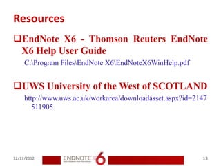 1 welcome to end note 6 | PPT
