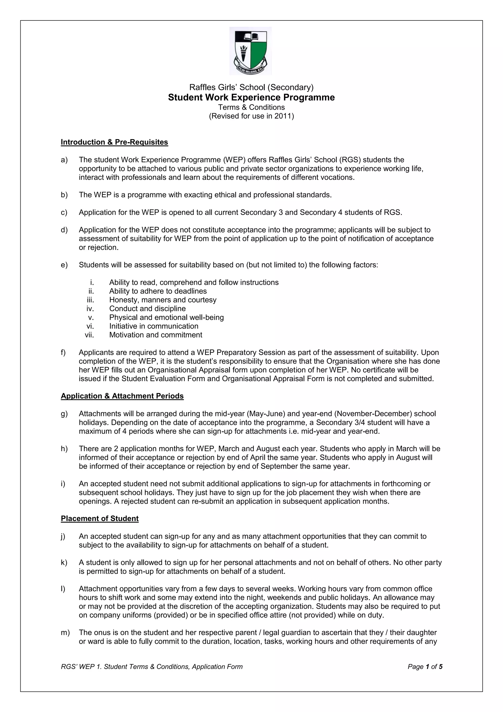 1. wep terms and conditions, application form 2011 | PDF