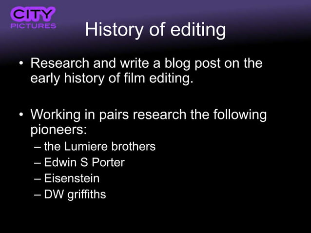Lecture 1) Purpose & importance of editing, continuity editing | PPT