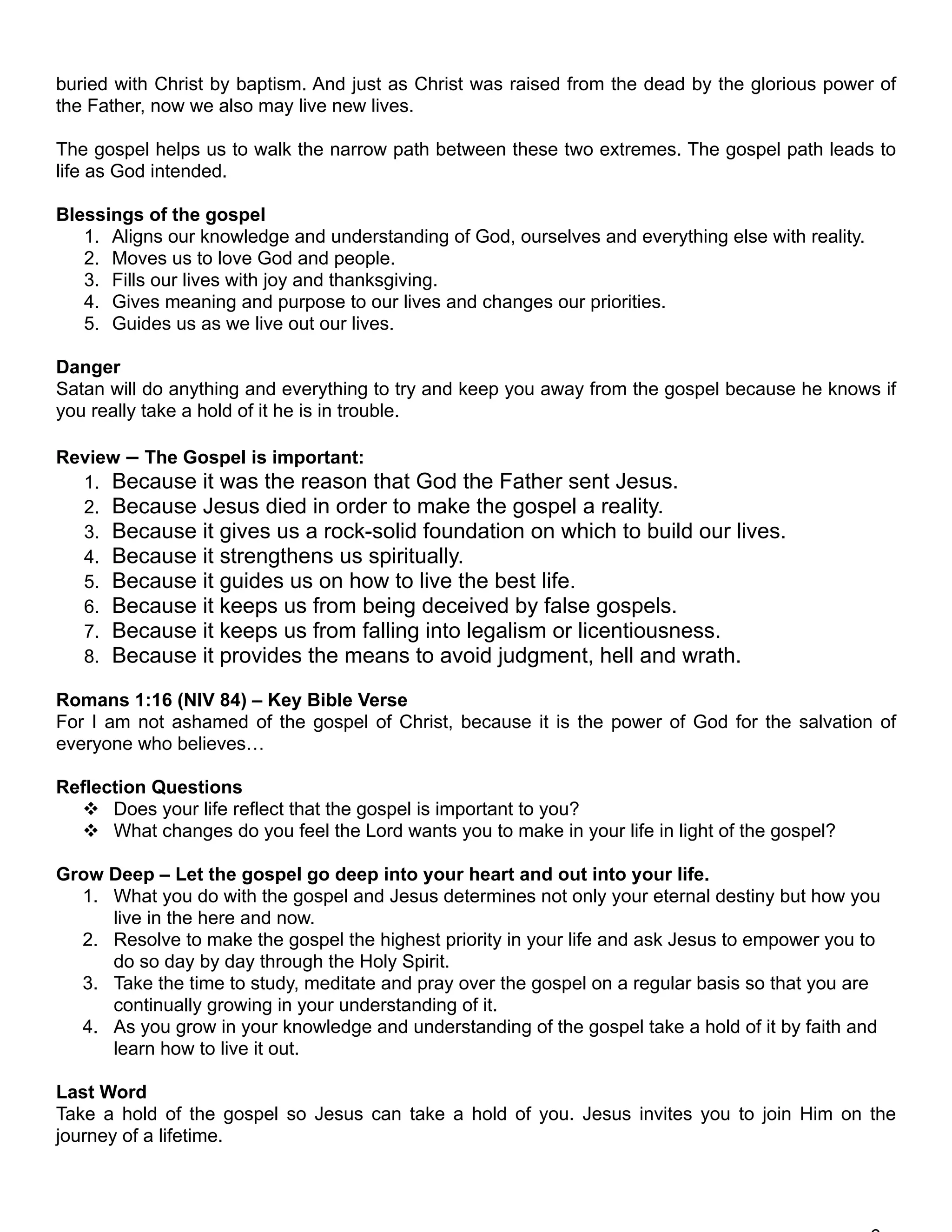 1. Why is the Gospel Important? Notes (Letter Sized) | PDF