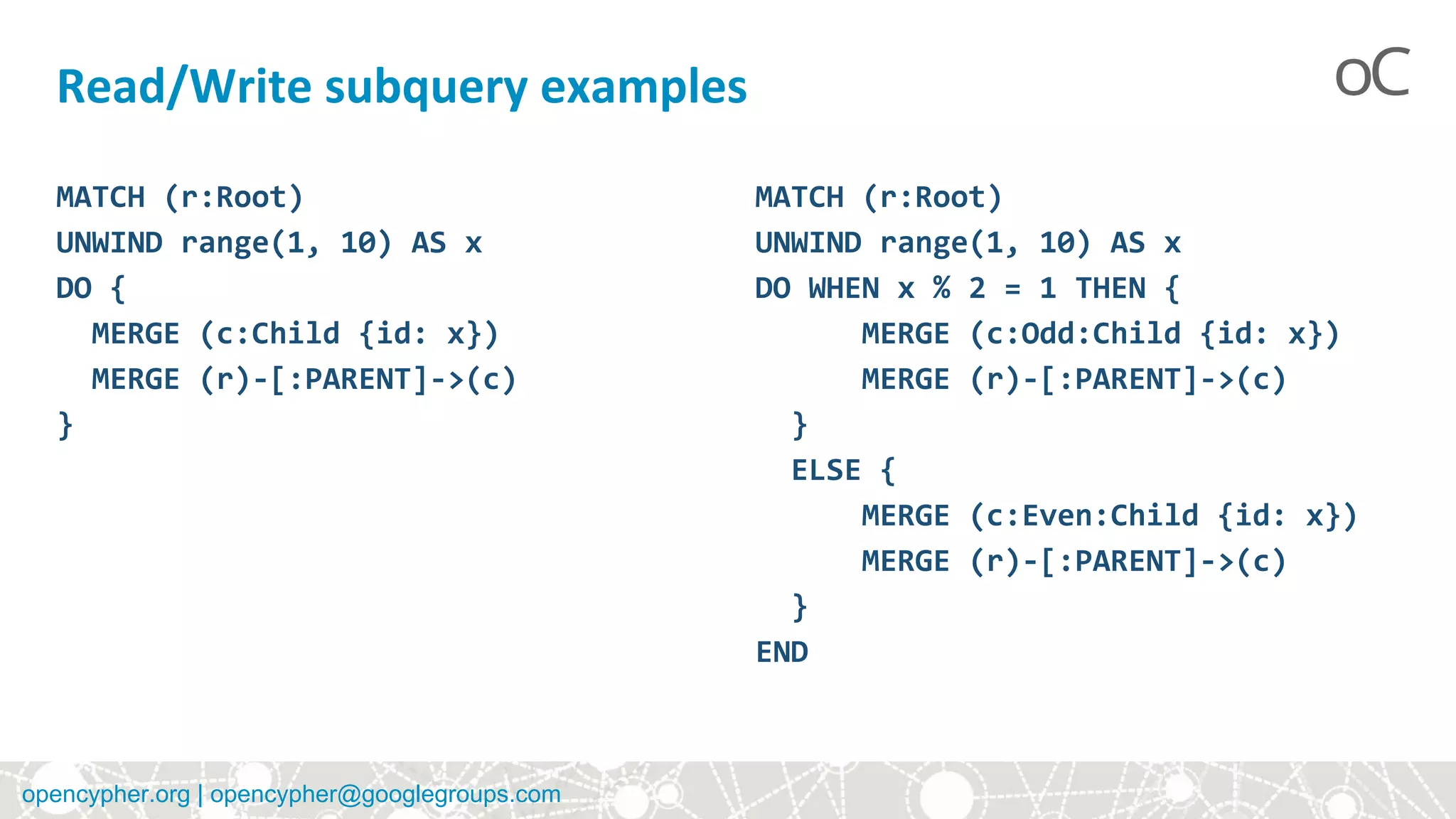 openCypher: Introducing subqueries | PPT