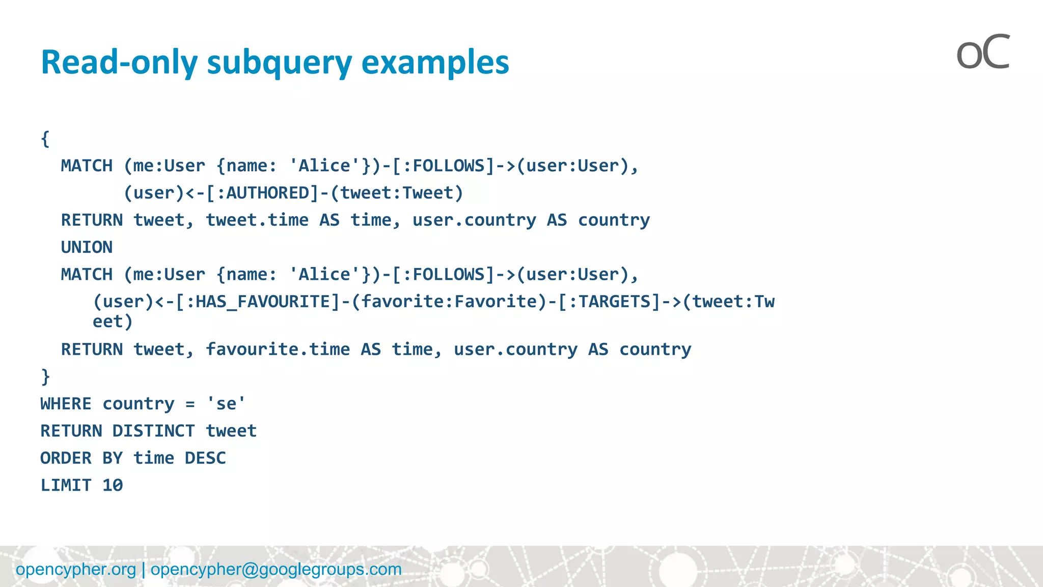 openCypher: Introducing subqueries | PPT