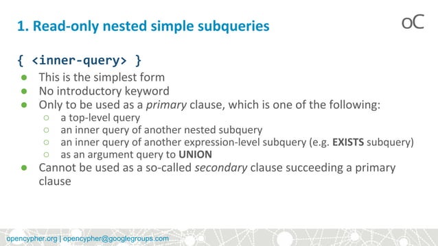 openCypher: Introducing subqueries | PPT