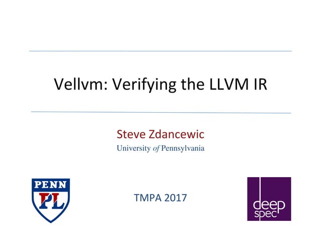 TMPA-2017: Vellvm - Verifying the LLVM | PPT
