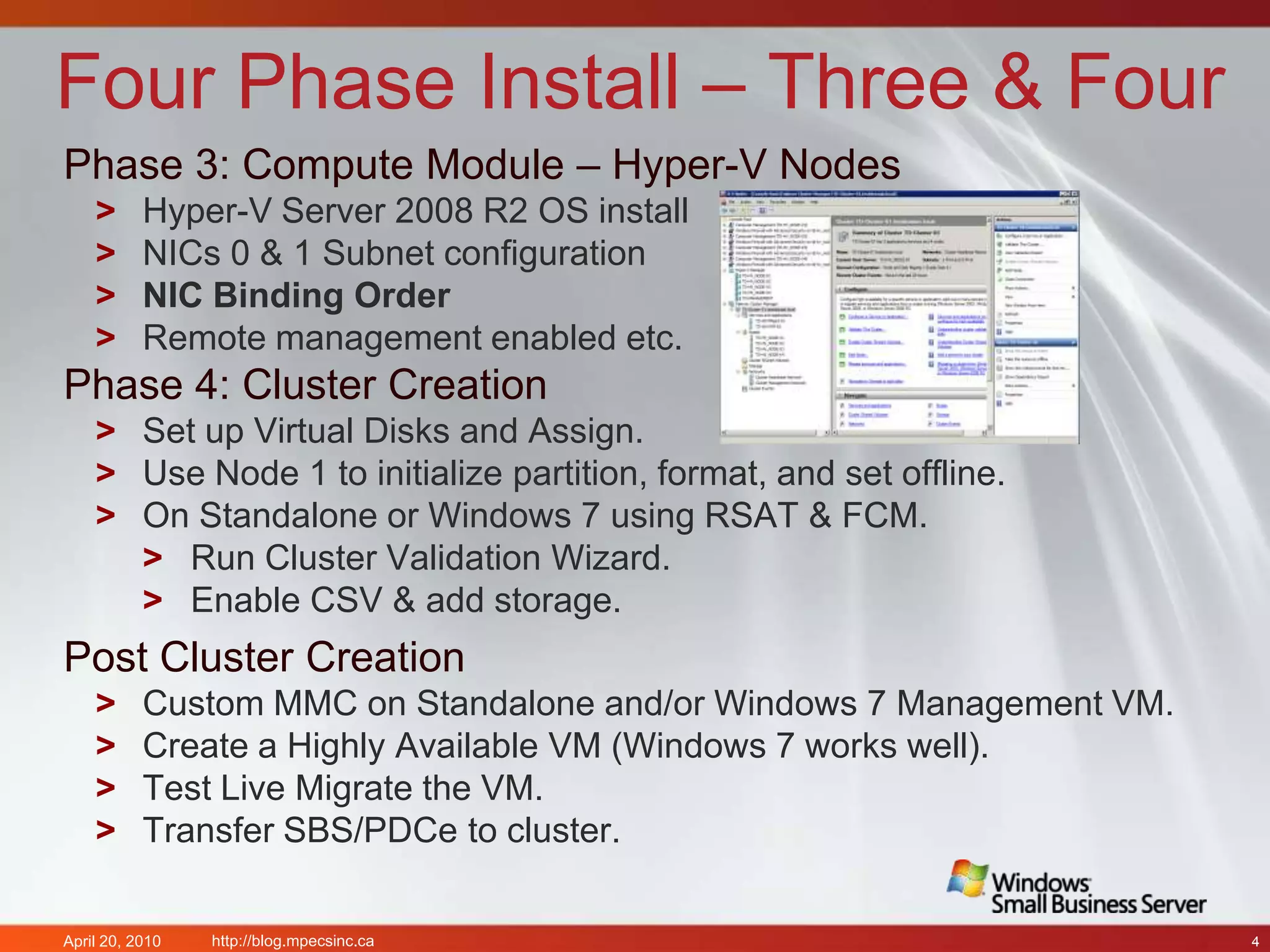 10 04-20 Clustering SBS with Hyper-V Server 2008 r2 on the Intel ...