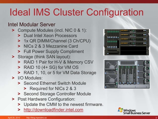 10 04-20 Clustering SBS with Hyper-V Server 2008 r2 on the Intel ...