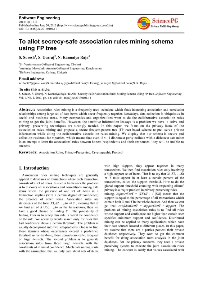 To Allot Secrecy Safe Association Rules Mining Schema Using Fp Tree Pdf