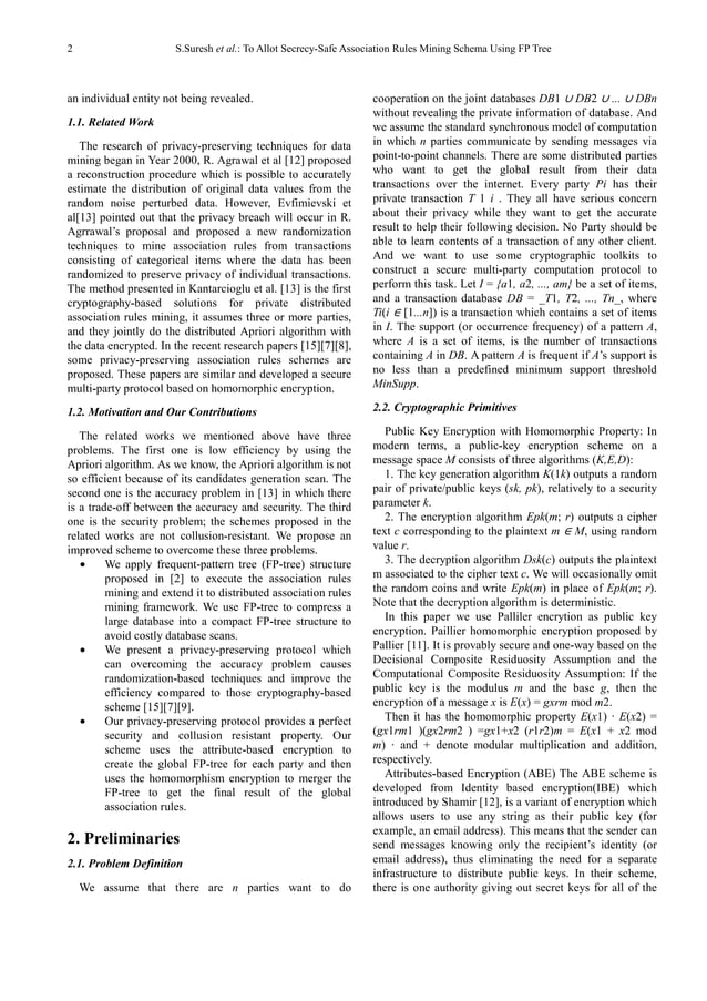 To allot secrecy-safe association rules mining schema using FP tree | PDF To allot secrecy-safe association rules mining schema using FP tree | PDF