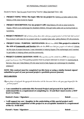 Personal Project Stage 1 Contract (Un-signed) | PDF