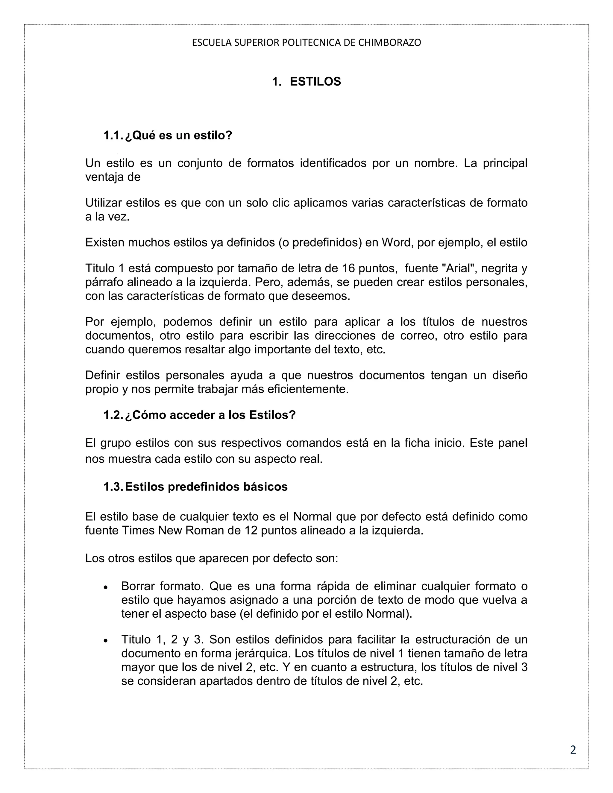10. manejo de estilos, indices y tablas de contenido | PDF