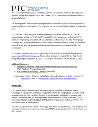 PTC Continues Commitment to Shared Value with Support for 2013-2014 ...