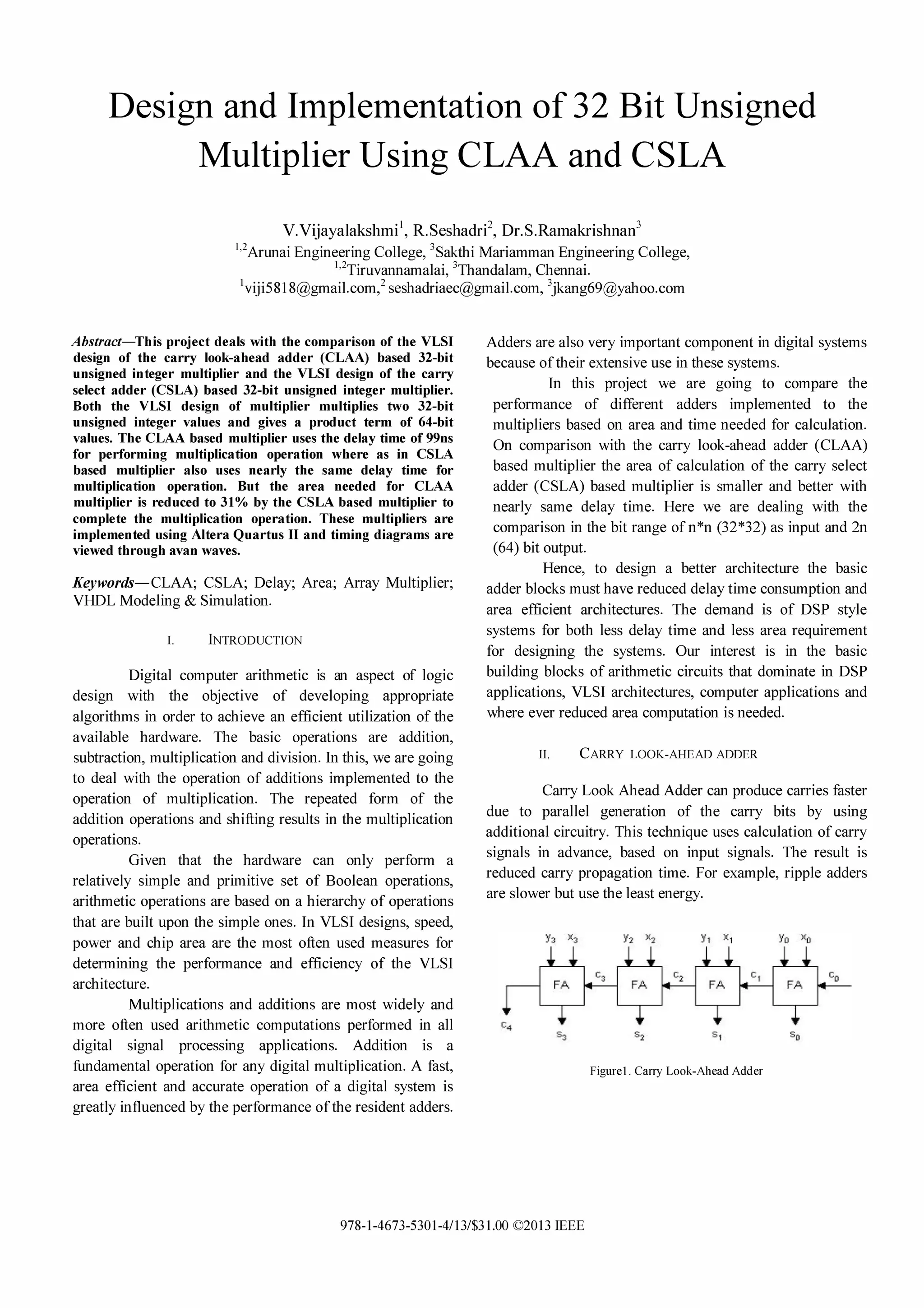 Implementation And Design Of 32 Bit Adder Pdf Programming Languages Computing