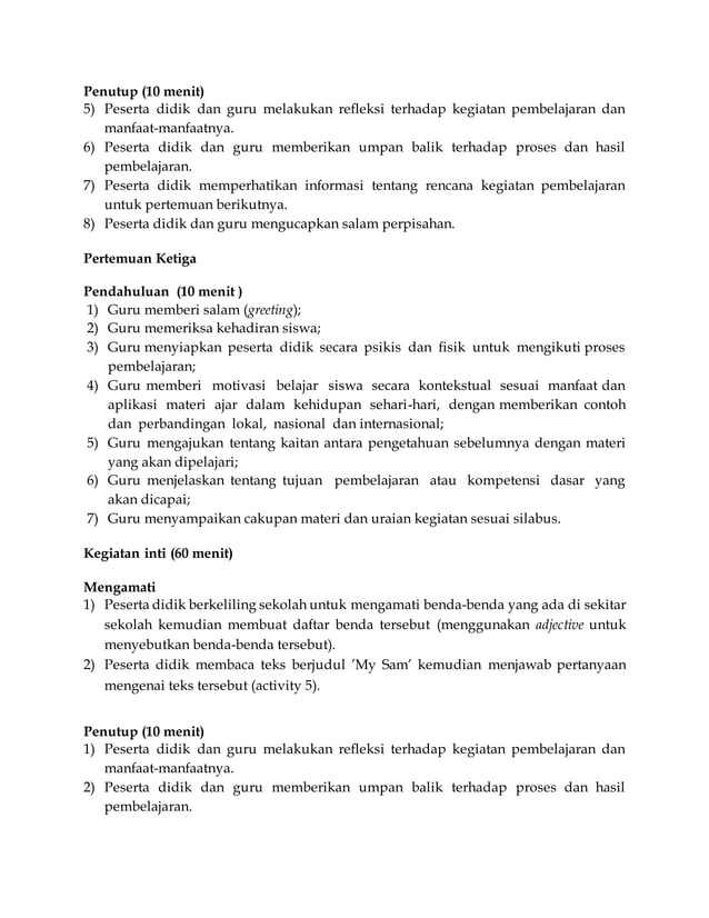 RPP Describing things - Kurikulum 2013 Bahasa Inggris SMP/MTs | DOCX