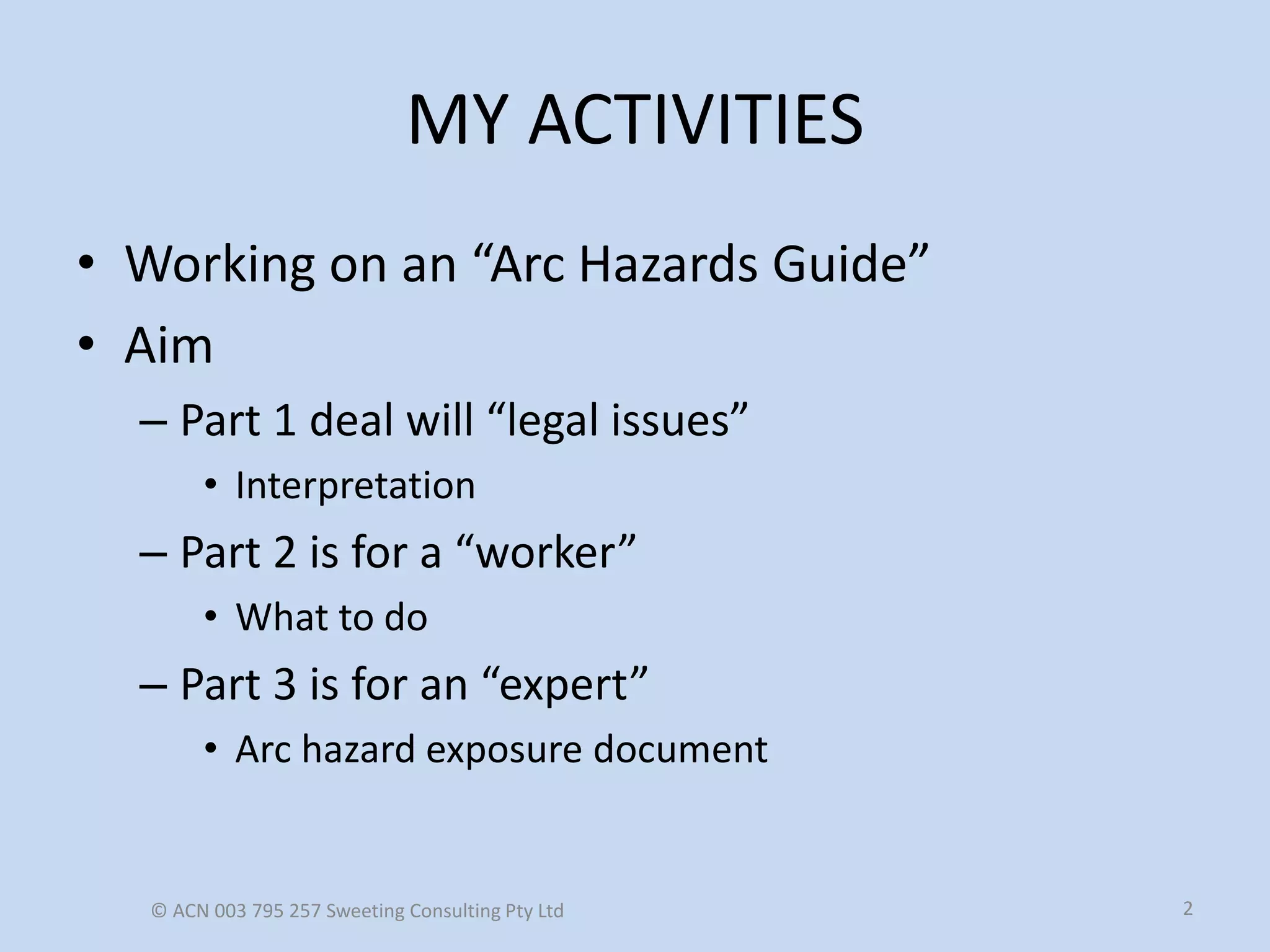 Dr David Sweeting - Update on arcing hazards | PDF
