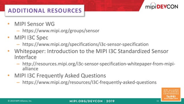 MIPI DevCon Taipei 2019: An Introduction to MIPI I3C® v1.1 and What's Next | PPT