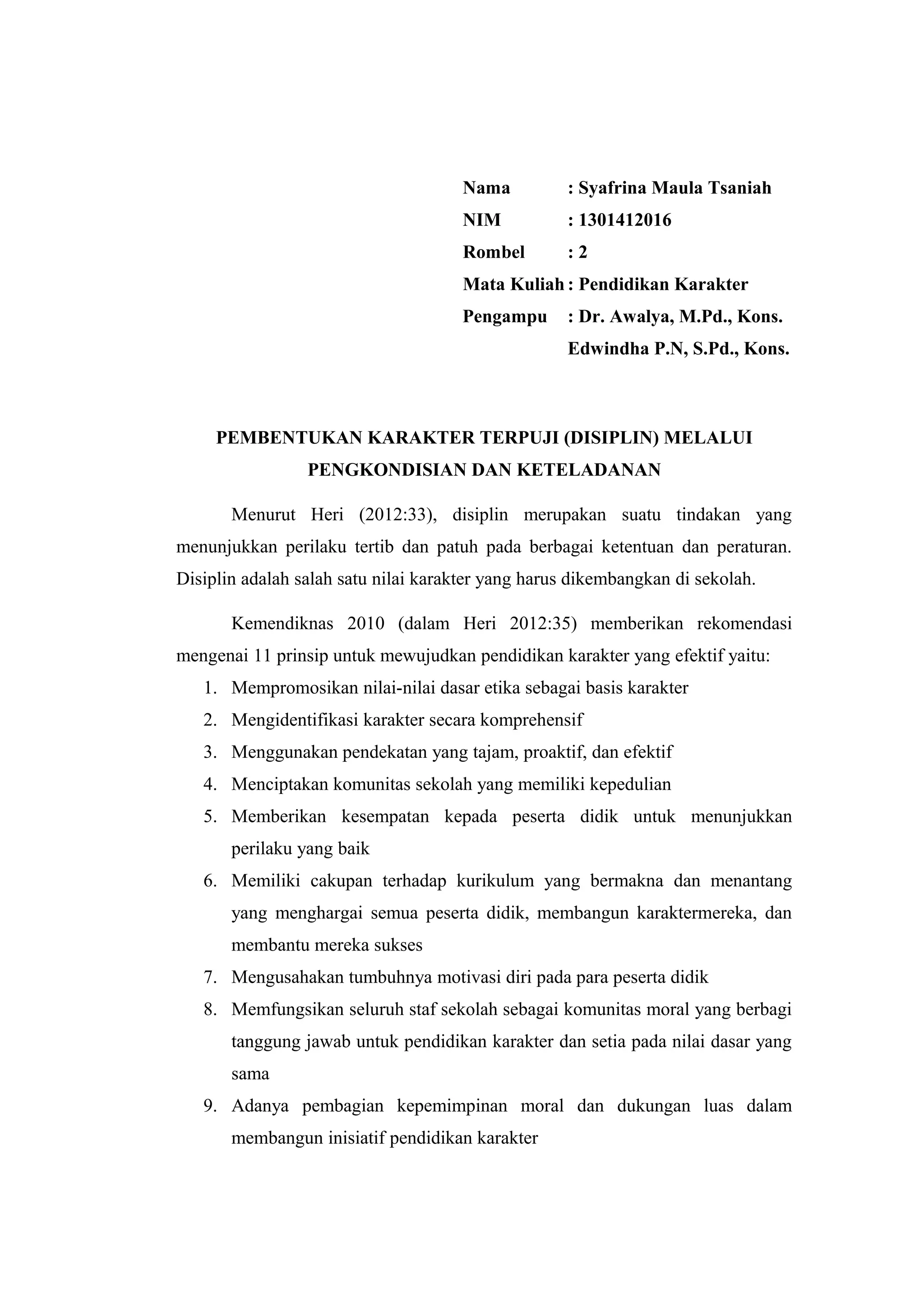 pembentukan karakter disiplin | PDF