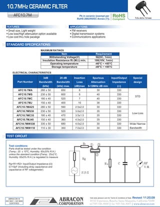 Data Sheet 10.7 MHz ceramic filter | PDF