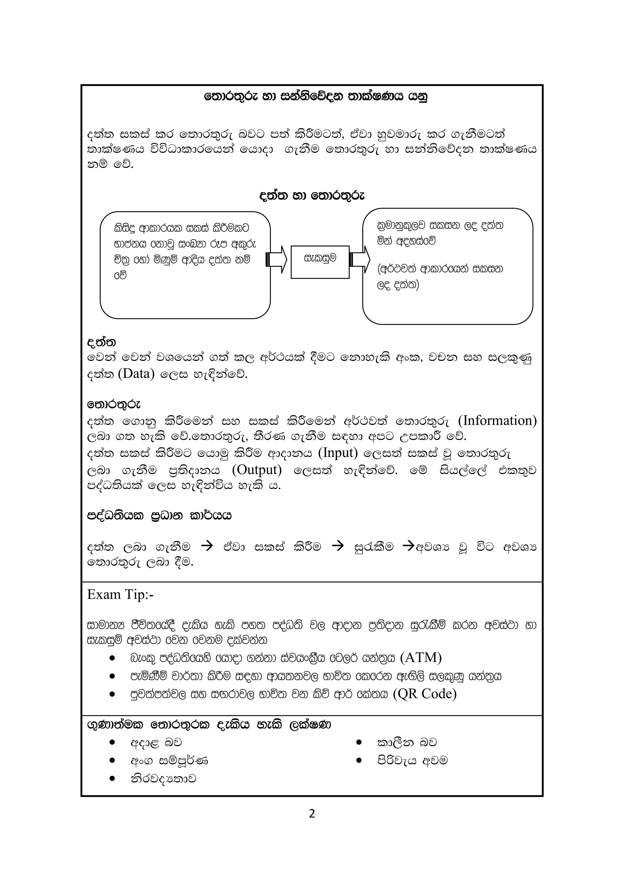 Grade 10 ICT Short Notes in Sinhala(2015) | PDF