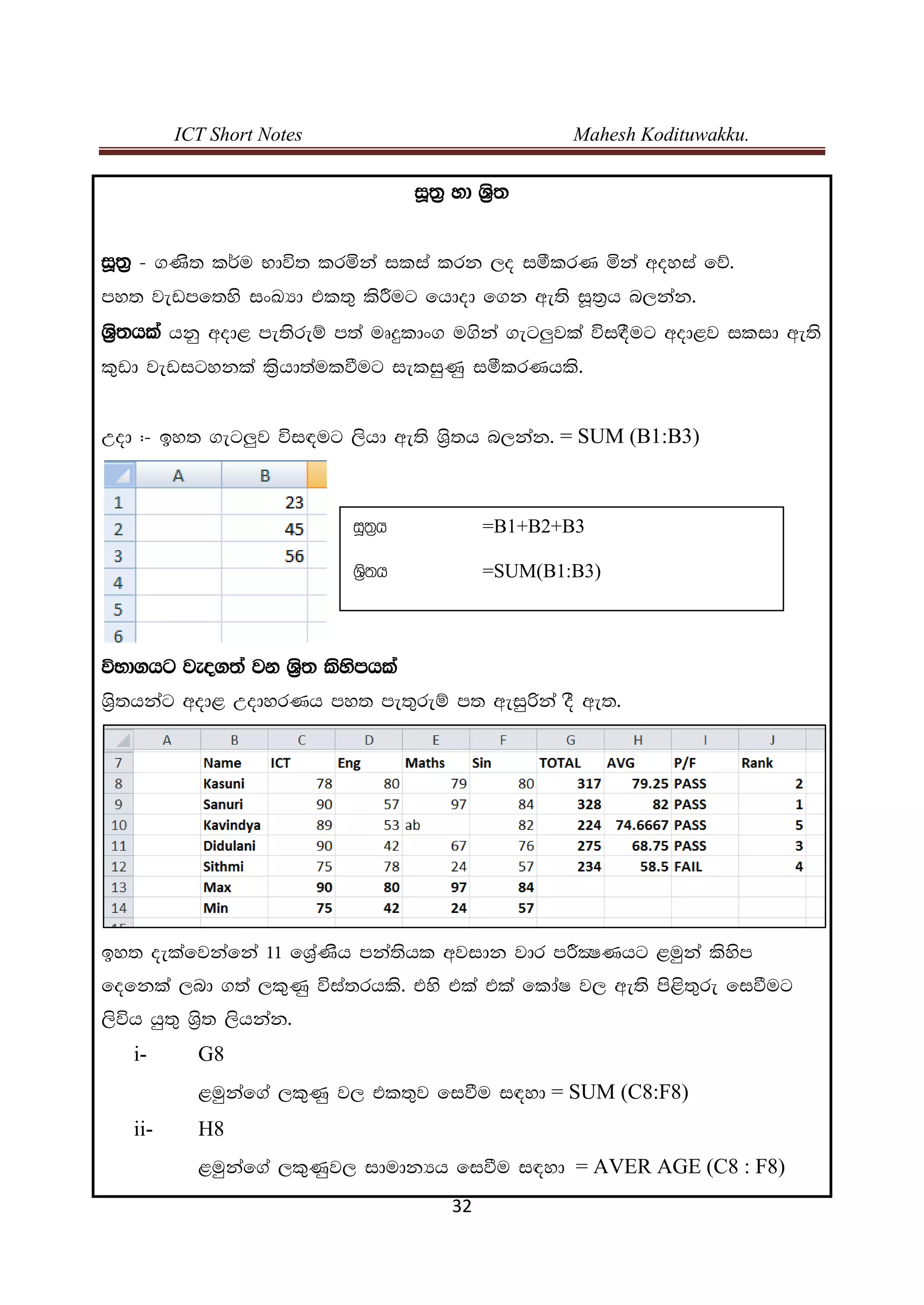 Grade 10 ICT Short Notes in Sinhala(2015) | PDF