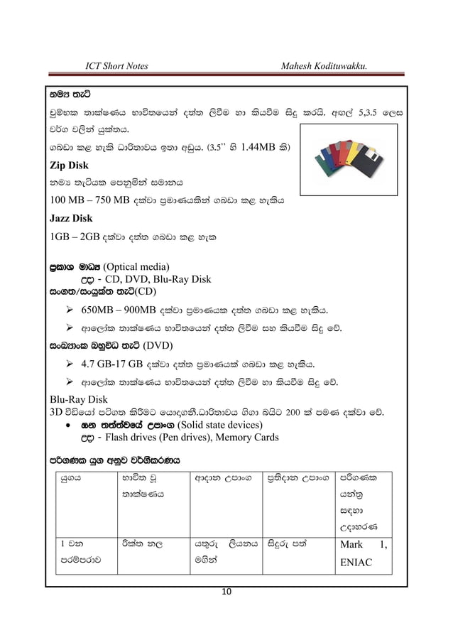 Grade 10 ICT Short Notes in Sinhala(2015) | PDF
