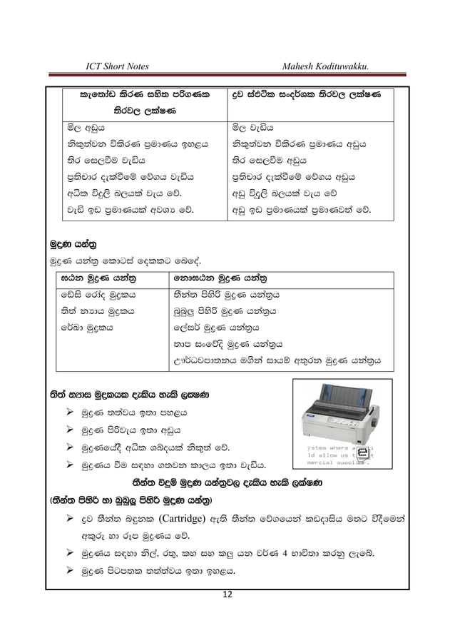Grade 10 ICT Short Notes in Sinhala(2015) | PDF
