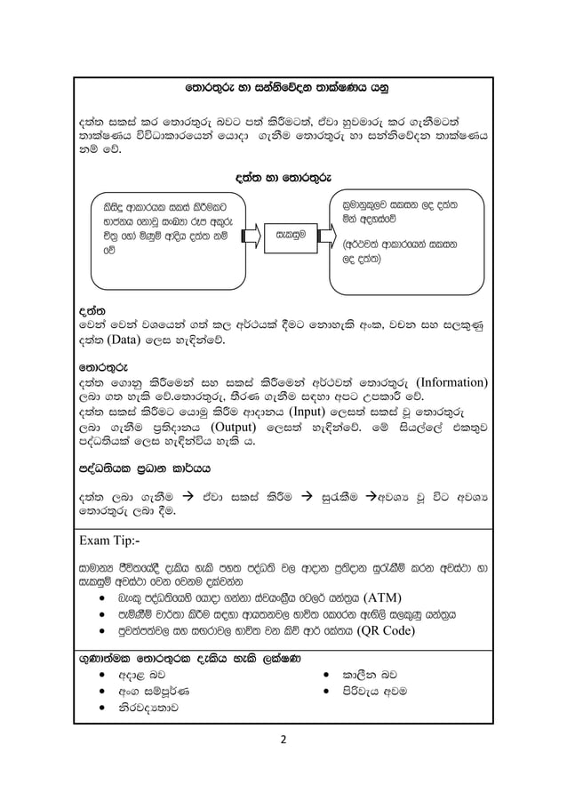 Grade 10 ICT Short Notes in Sinhala(2015) | PDF