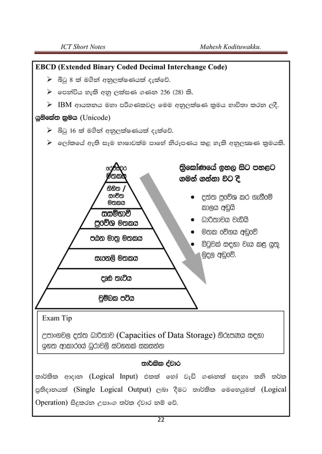 Grade 10 ICT Short Notes in Sinhala(2015) | PDF