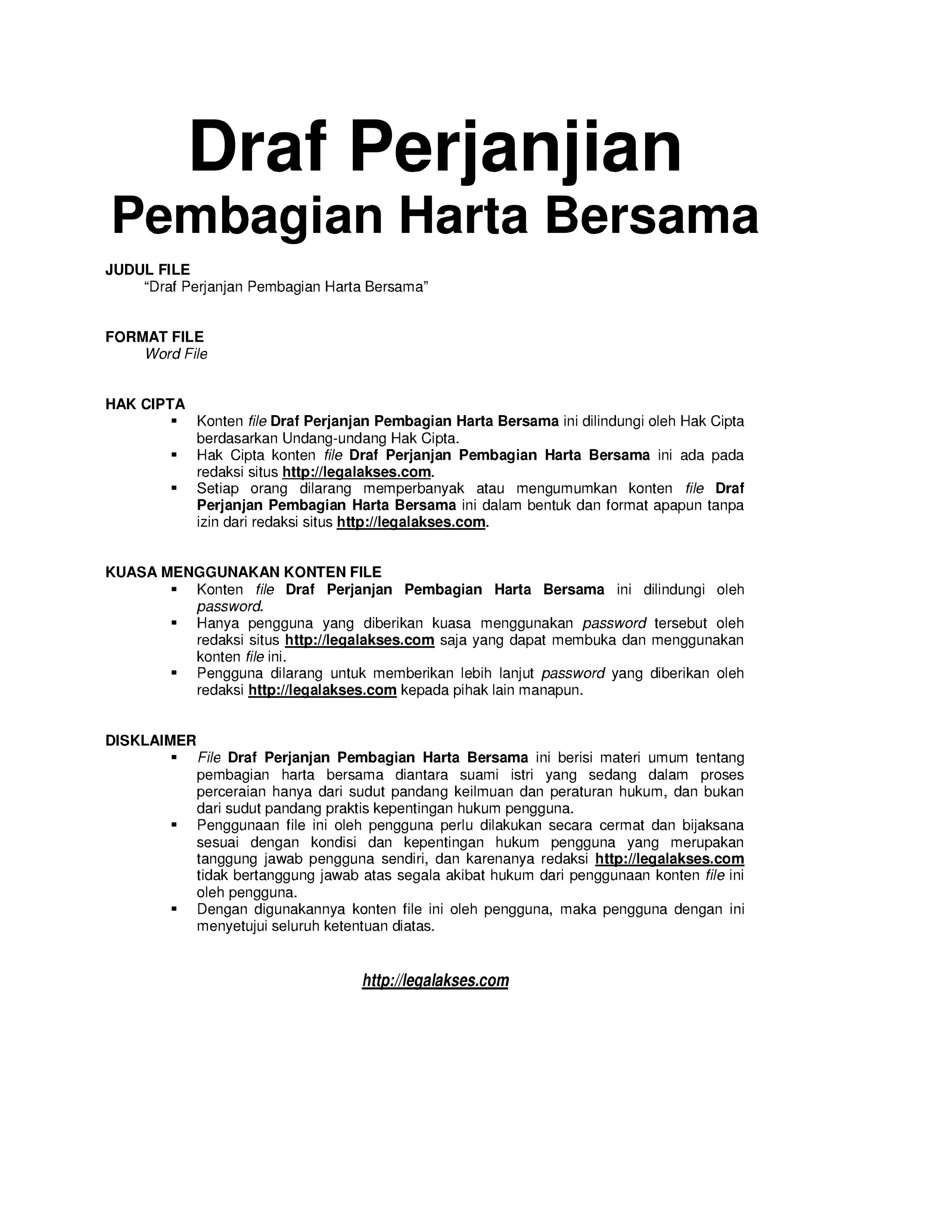 10. perjanjian pembagian harta bersama | PDF