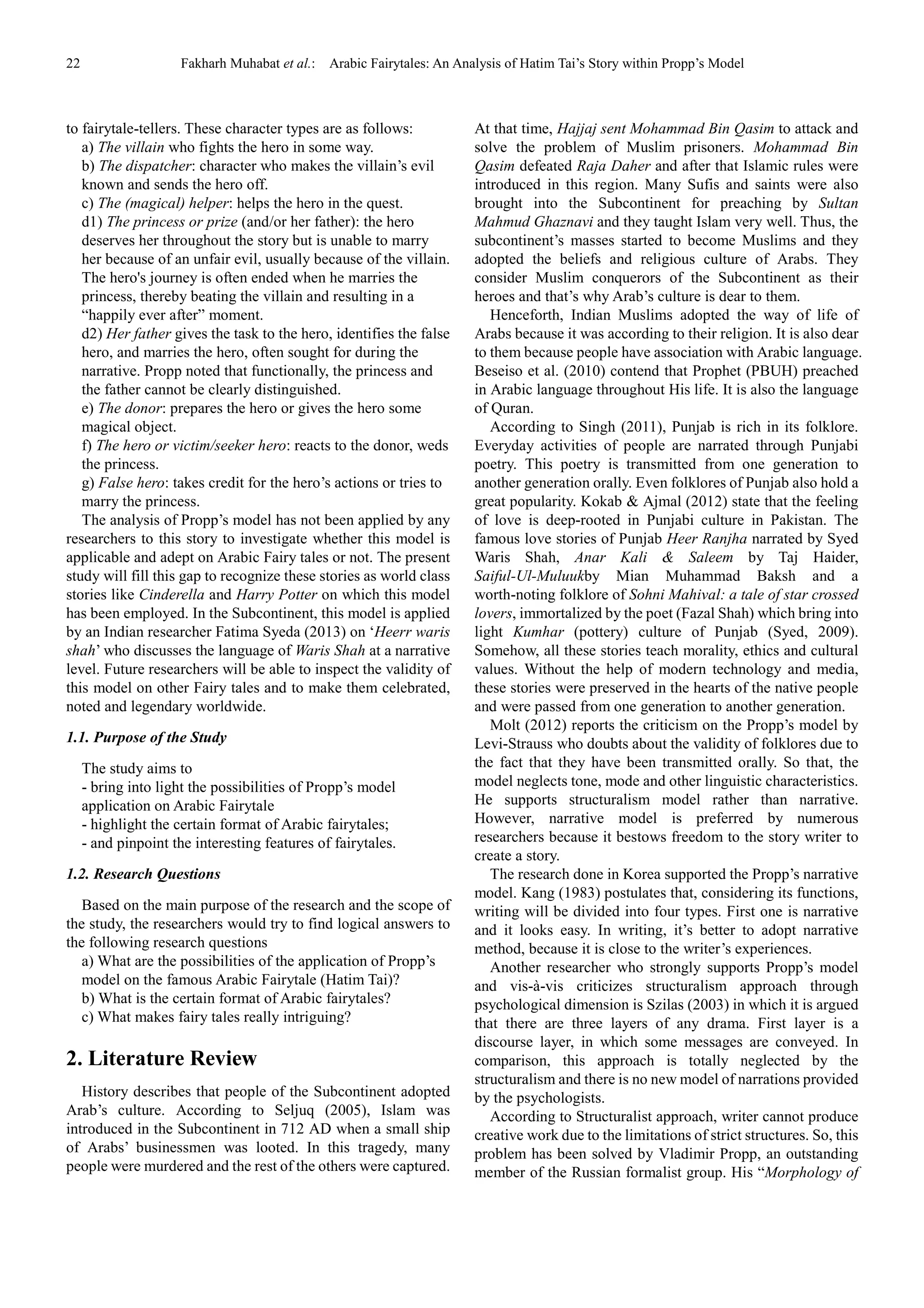 Arabic Fairy-tales: An Analysis of Hatim Tai’s Story within Propp’s ...