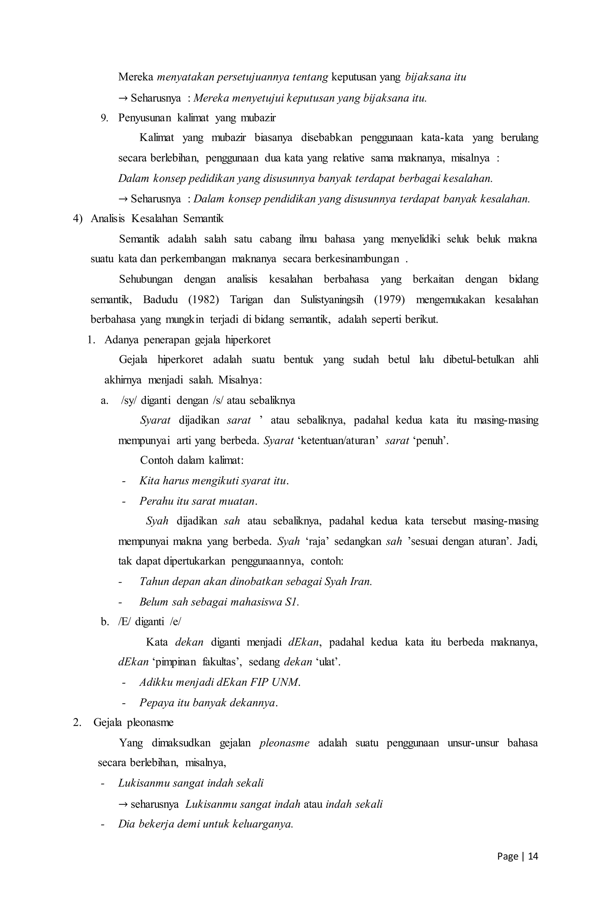 Makalah Analisis Kesalahan Berbahasa Indonesia | DOCX