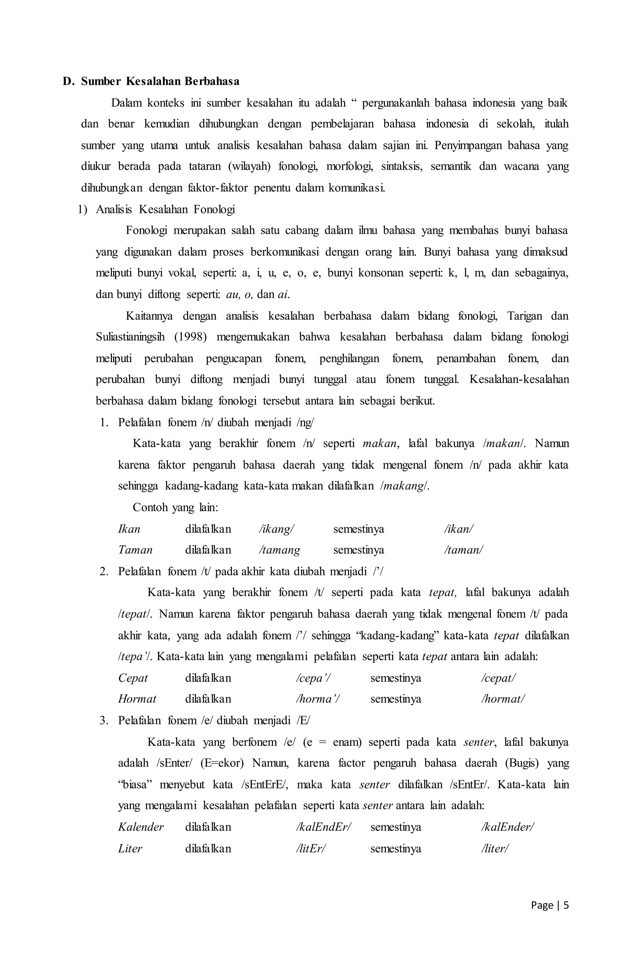 Makalah Analisis Kesalahan Berbahasa Indonesia | DOCX