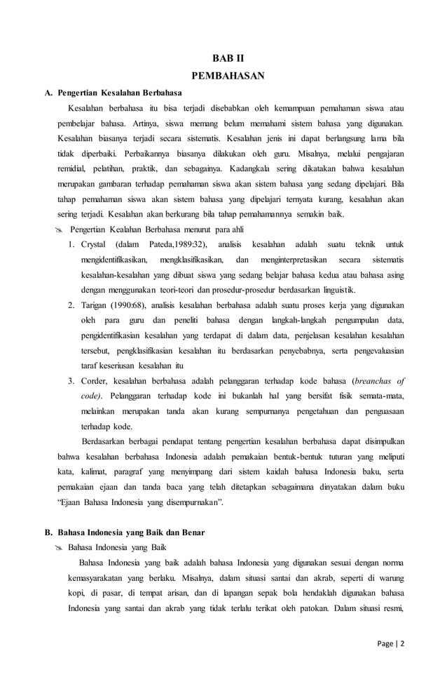 Makalah Analisis Kesalahan Berbahasa Indonesia | DOCX