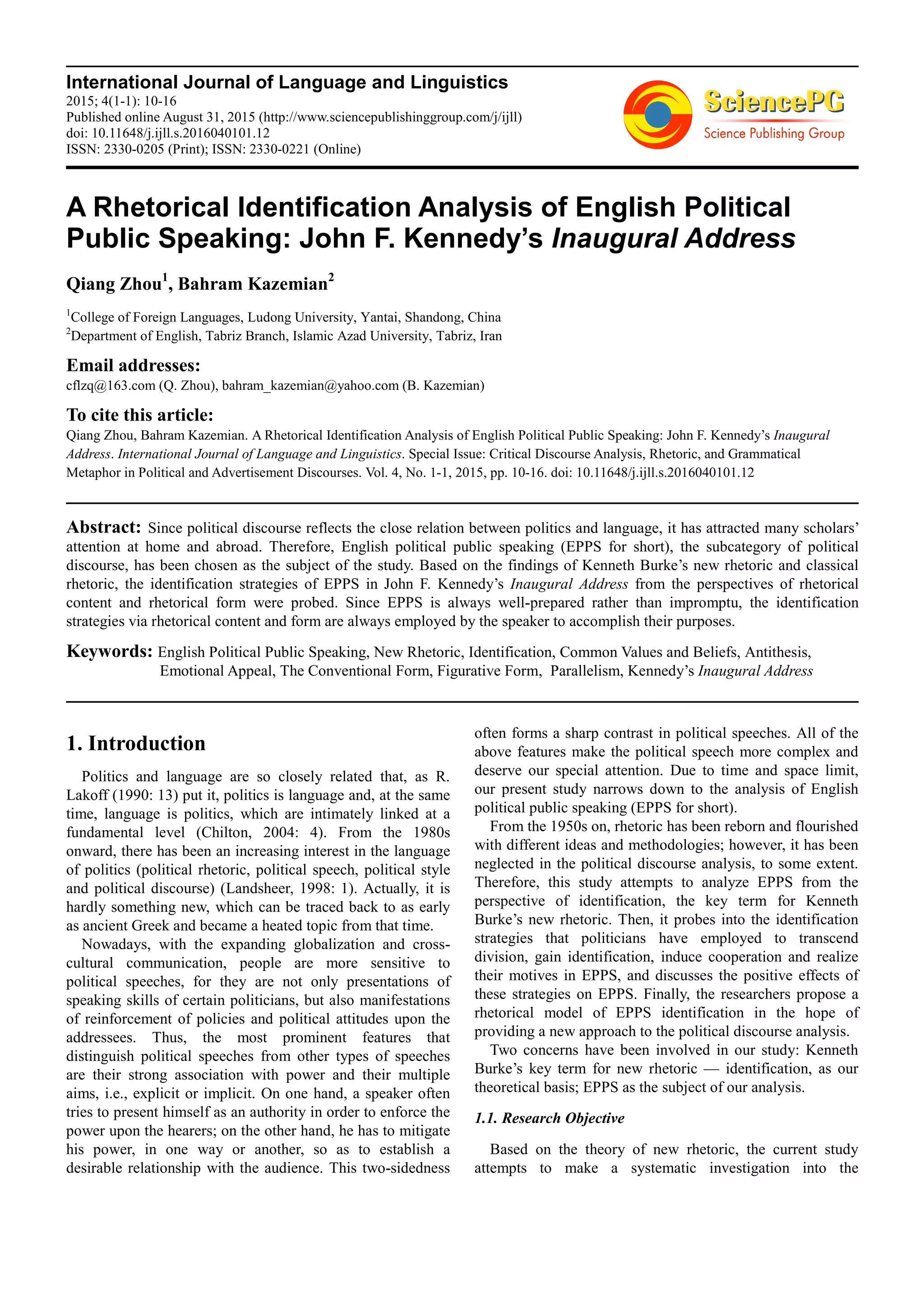 A Rhetorical Identification Analysis of English Political Public ...